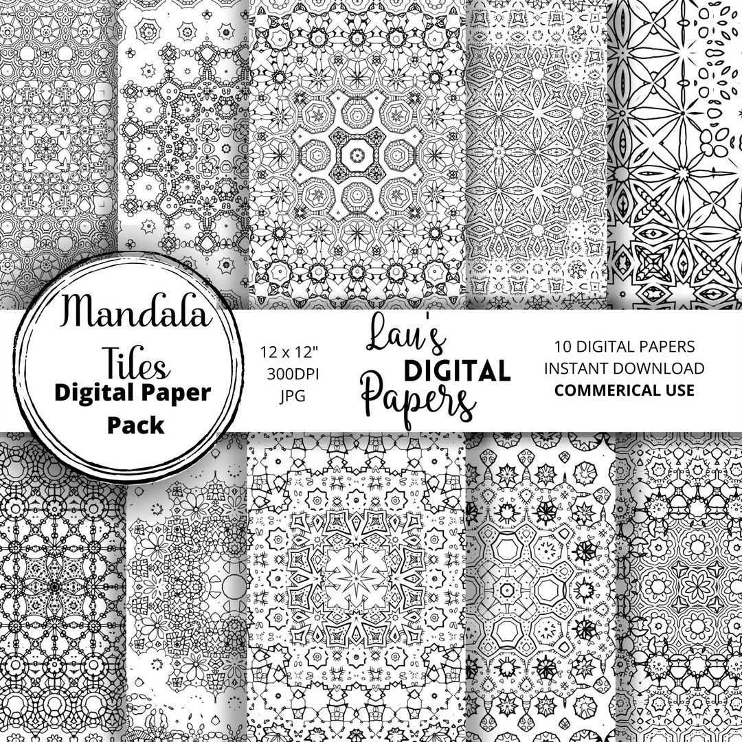 Mandala Coloring Page, Mandala Art, Digital Paper Pack, Mandala ...