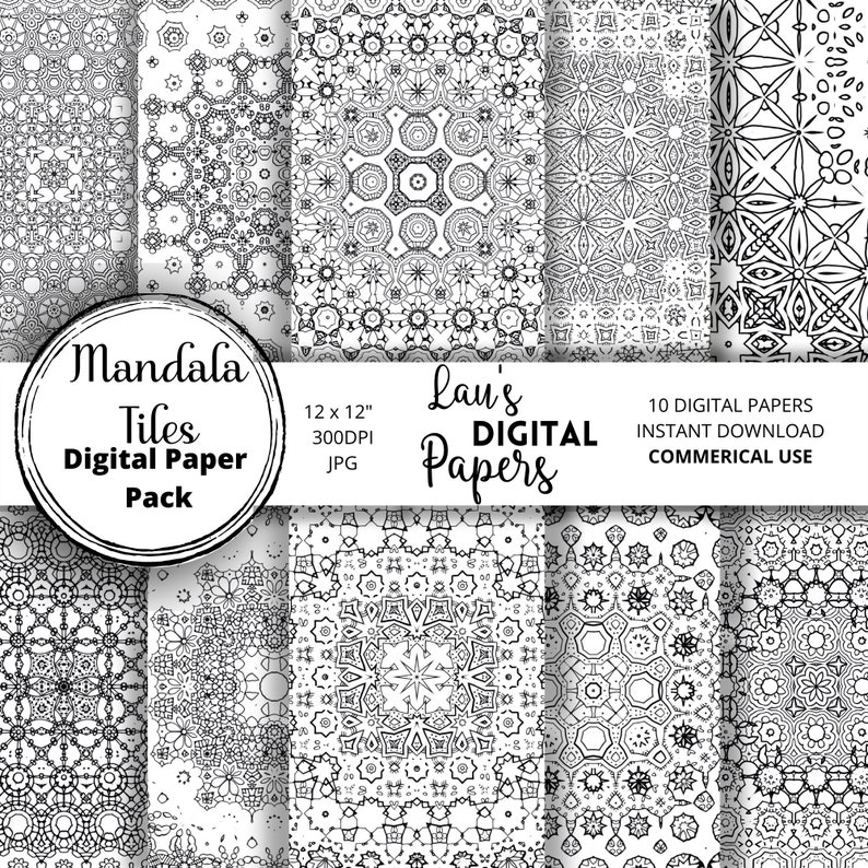 Mandala Coloring Page, Mandala Art, Digital Paper Pack, Mandala ...