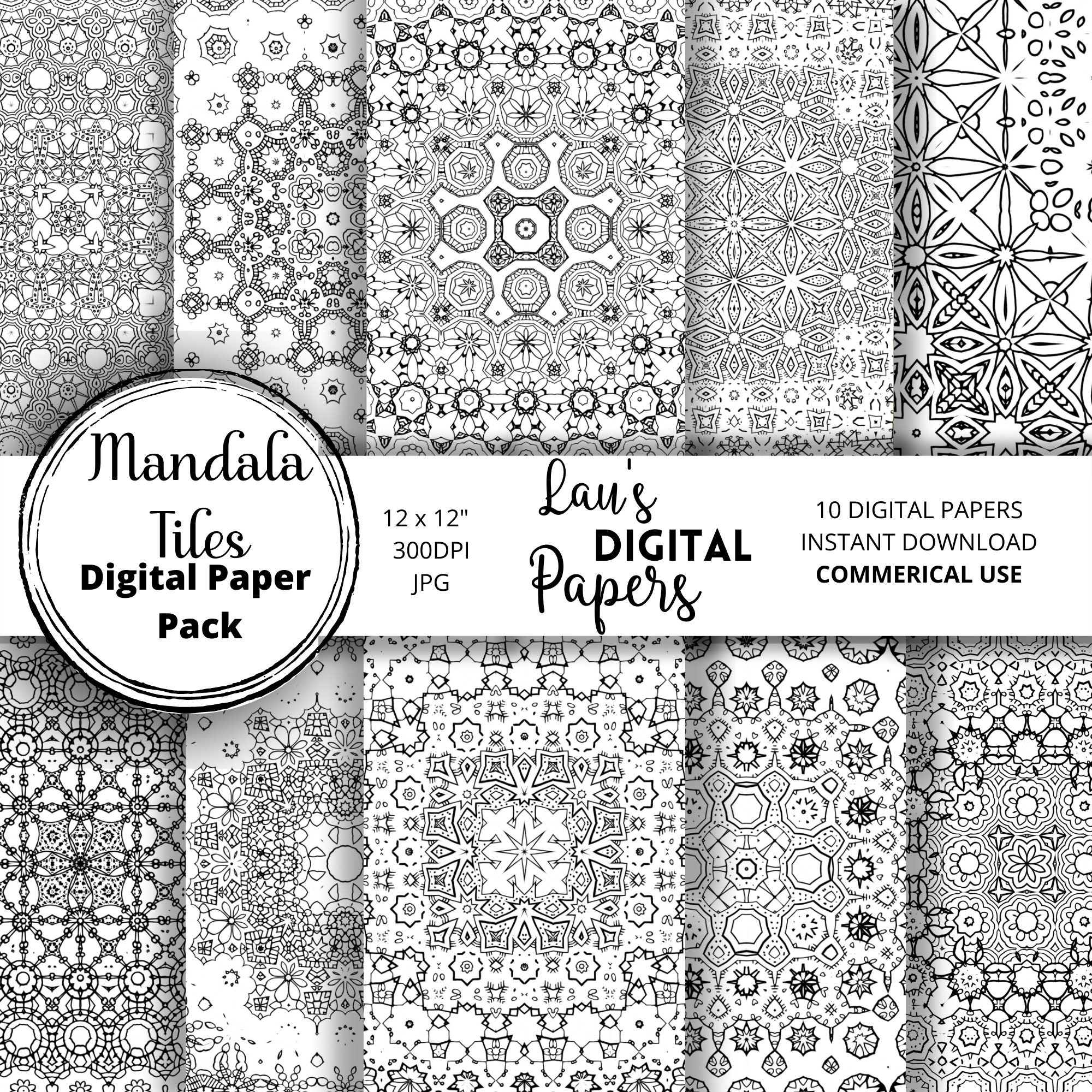 Mandala Coloring Page, Mandala Art, Digital Paper Pack, Mandala ...