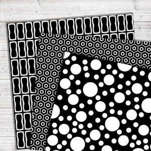 Digital Paper Pack, Black & White Geometric Patterns, Decorative Paper ...