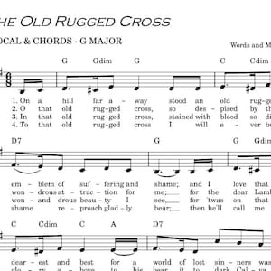 Old Rugged Cross - Choir and Vocal Music Sheet With Chords, Lyrics and ...