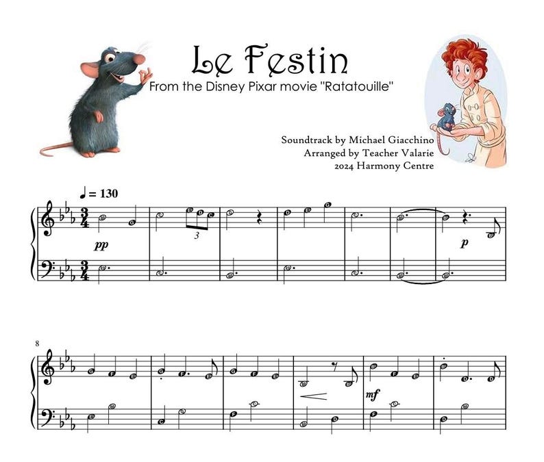 Le Festin (ratatouiiie) Piano Grade 3 Sheet Music With Note Names Waltz ...