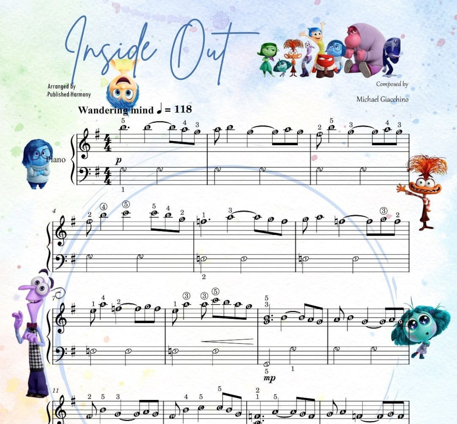 Insideout - Attractive Piano Theme Sheet Music Score With Note Names - Etsy