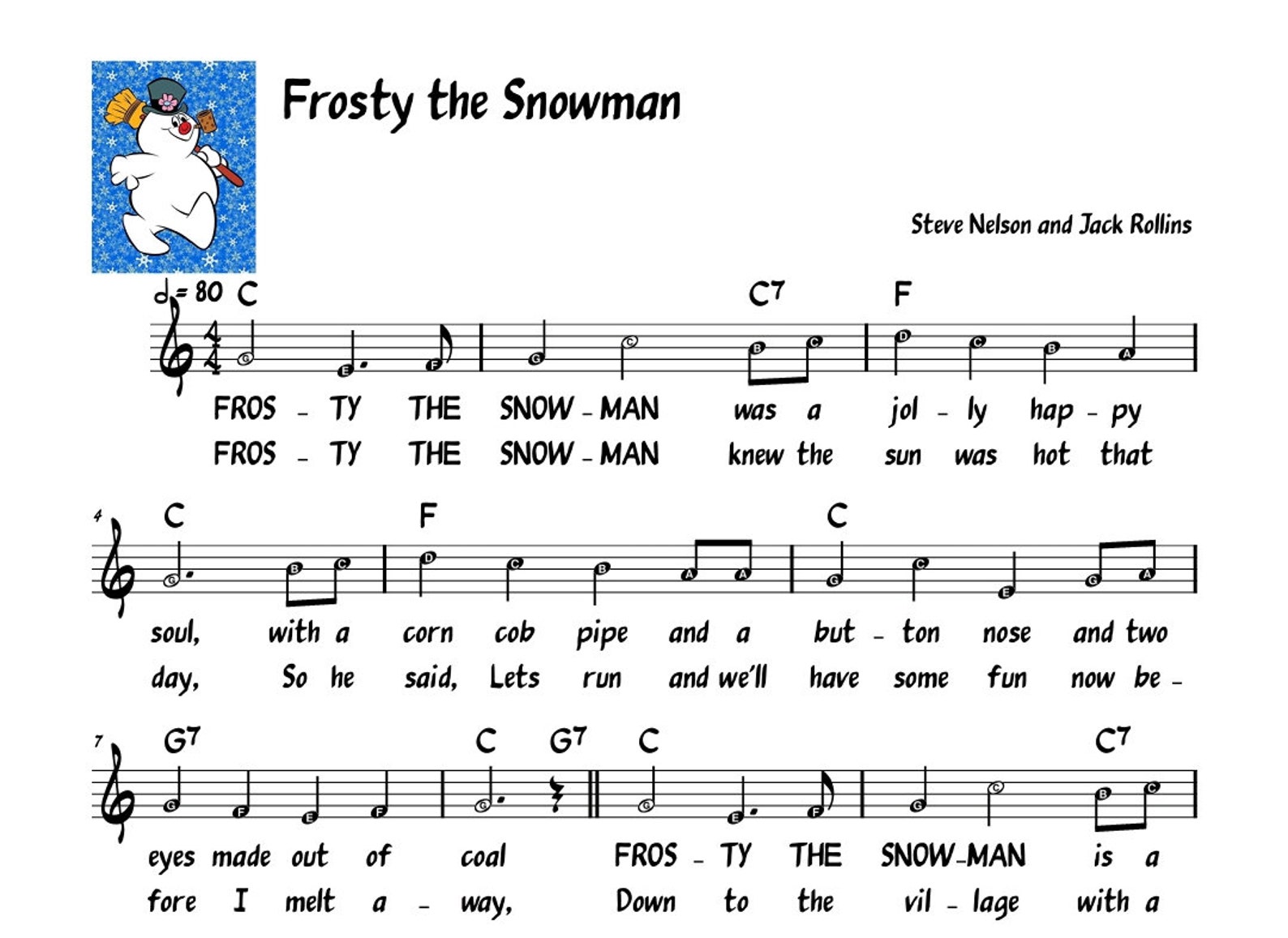 Frosty the Snowman Piano Sheet Music: Easy Learning, Grade 1 (PDF) - Etsy