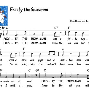 Frosty the Snowman Piano Sheet Music: Easy Learning, Grade 1 (PDF) - Etsy