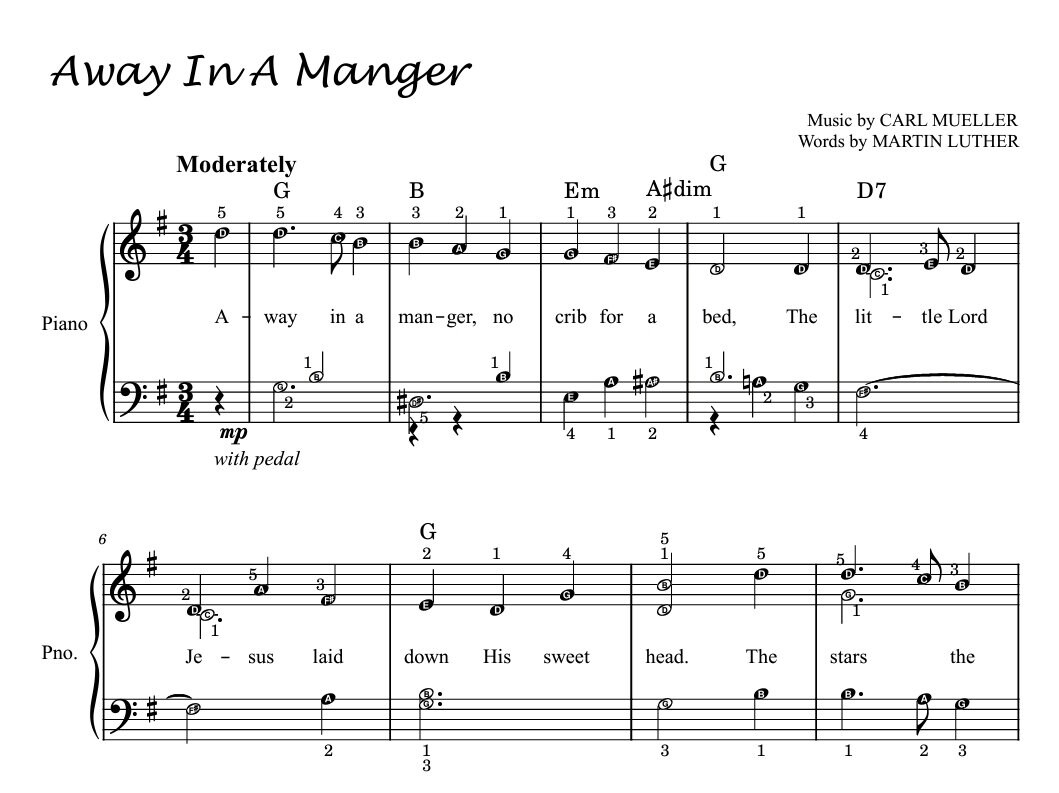 Away in a Manger Piano Sheet Music: Easy Christmas Song (PDF) - Etsy
