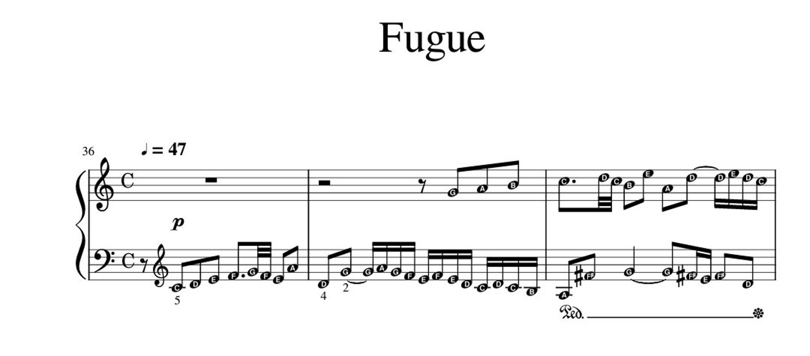 Prelude and Fugue in C Major BACH Piano Sheet With Note Names and ...
