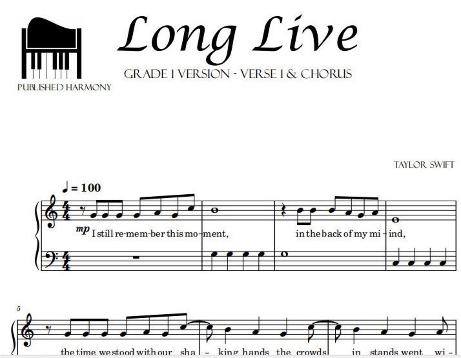 Long Live | Easy Piano Sheet Music Grade 1 Short Sweet Version With ...