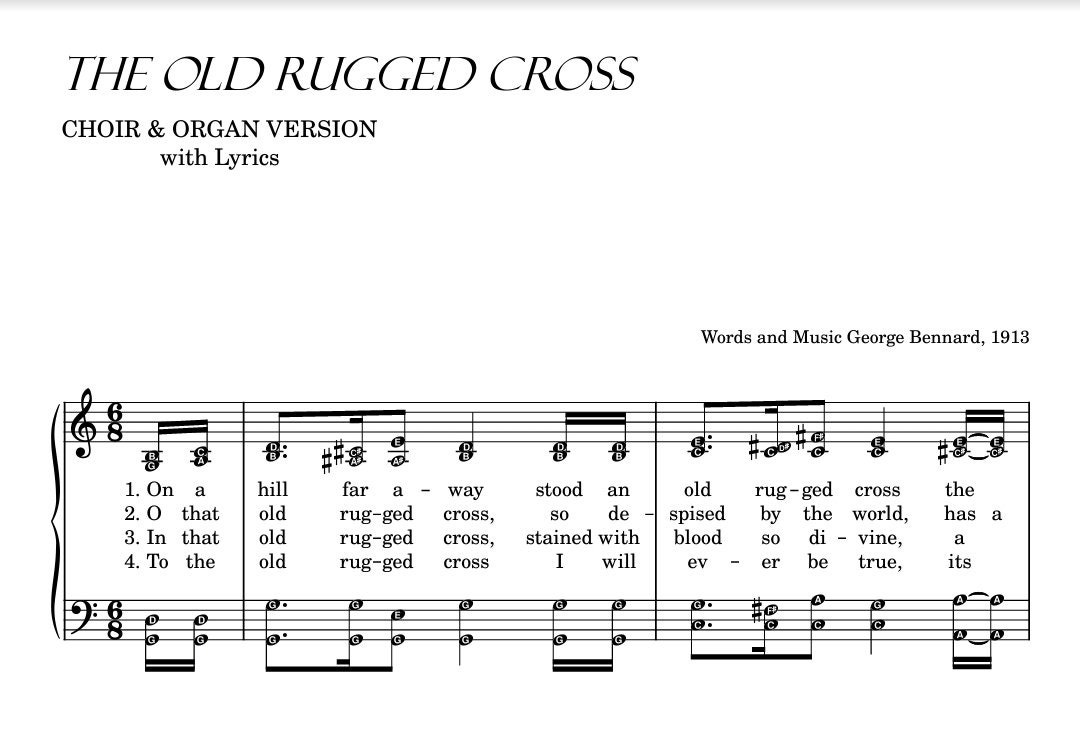 Old Rugged Cross - Choir and Vocal Music Sheet With Chords, Lyrics and ...