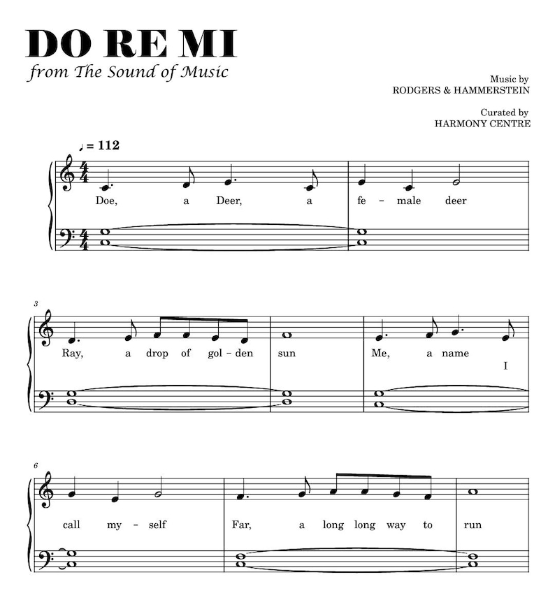 Do Re Mi Piano Sheet Music: Easy Grade 1 With Note Names (PDF) - Etsy