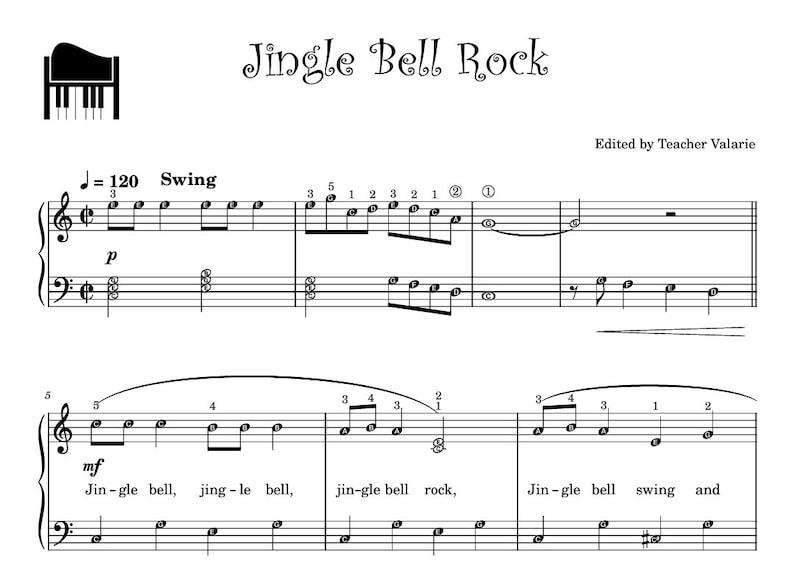 Jingle Bell Rock - Piano Sheet Grade 2 Solo Easy Self Learning Series ...