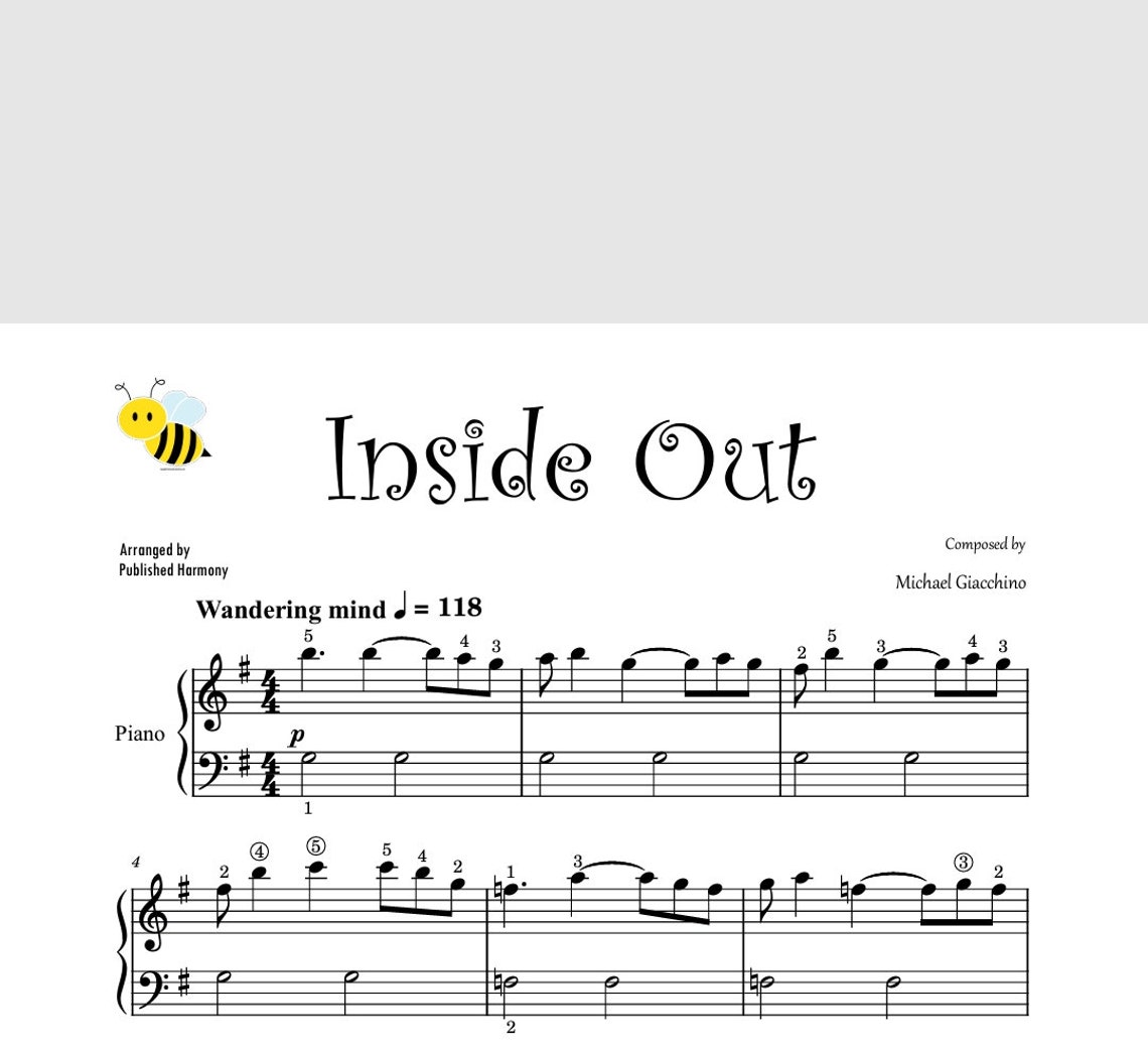 Insideout - Attractive Piano Theme Sheet Music Score With Note Names - Etsy