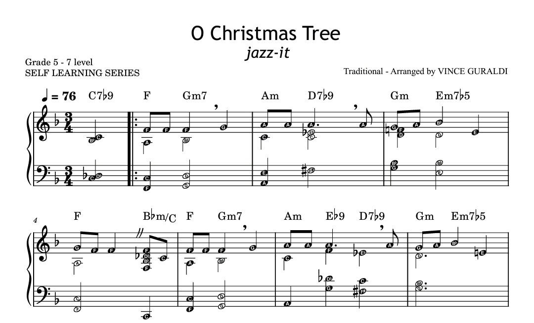 O Christmas Tree Jazz Piano Sheet Music: Self Learning (PDF) - Etsy