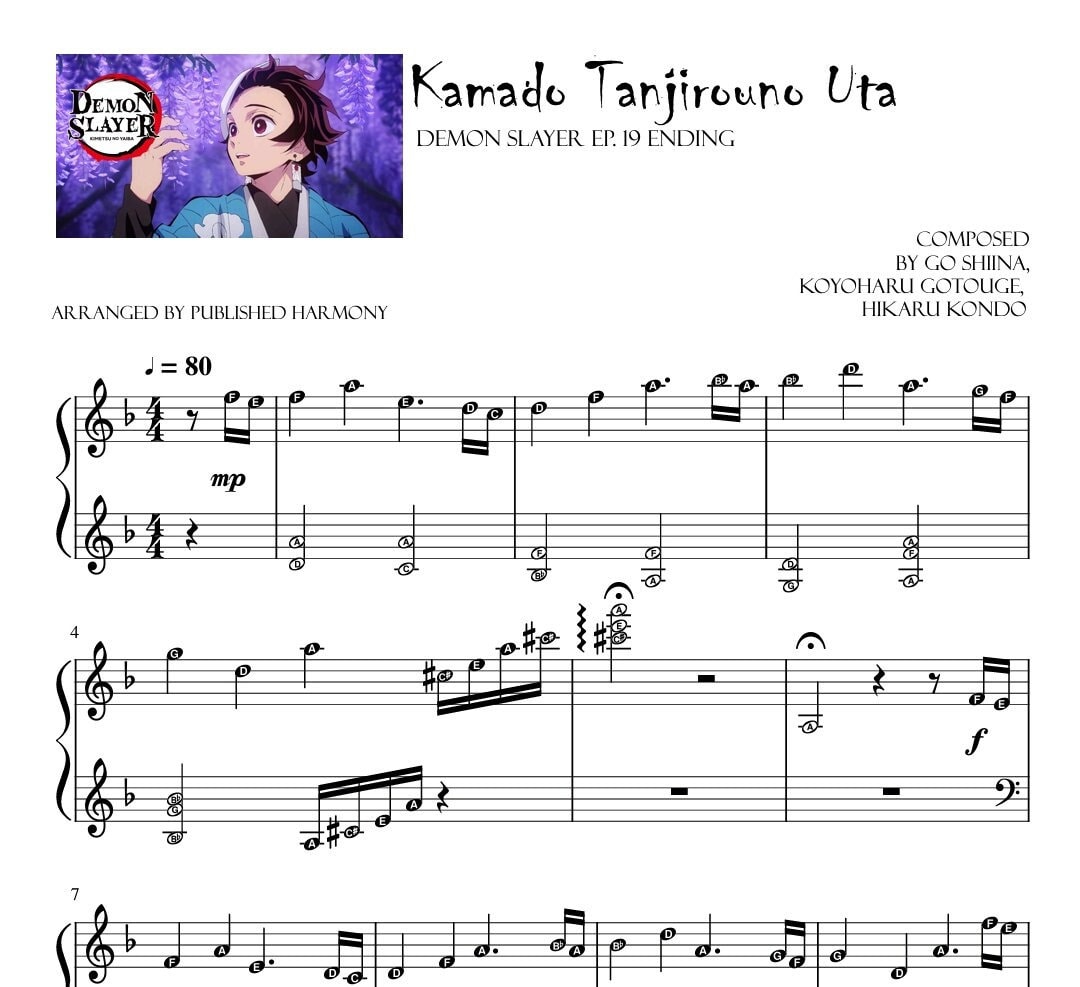 Anime Piano Sheet Music Score Soundtrack With Note Names Self Learning ...