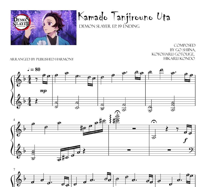 Anime Piano Sheet Music Score Soundtrack With Note Names Self Learning ...