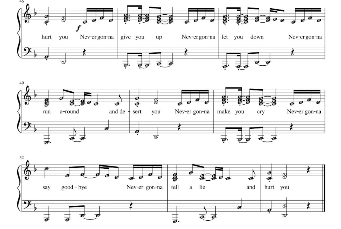 Rick Roll / Never Gonna Give You up Piano Sheet Music for | Etsy India