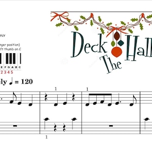 Deck the Halls - Easy Piano for Beginners Kids Students With Note Names ...