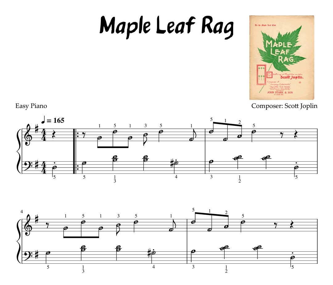 Maple Leaf Rag - Easy Piano Sheet Music + Free (with Note Names, Finger ...