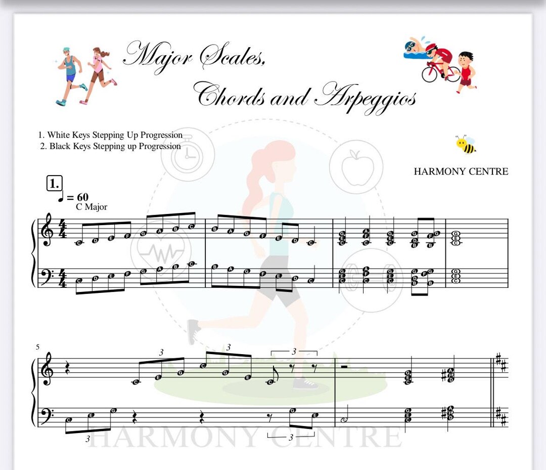 Major - Scales & Arpeggios for Piano Technical Work Exercises White ...
