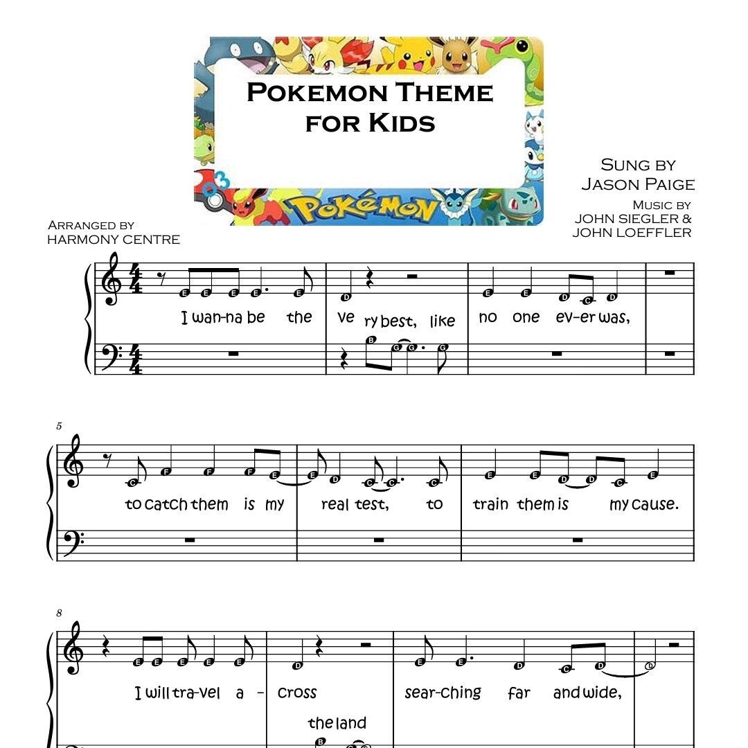 P0kem0n Theme for Kids ~ Piano Sheet Music Score With Note Names ...