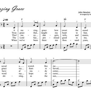 Amazing Grace for Easy Piano Sheet Music With Note Names & Finger ...