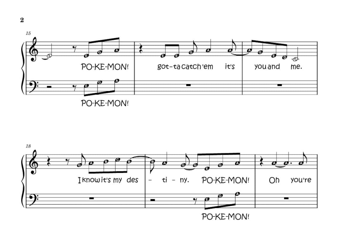 P0kem0n Theme for Kids ~ Piano Sheet Music Score With Note Names ...