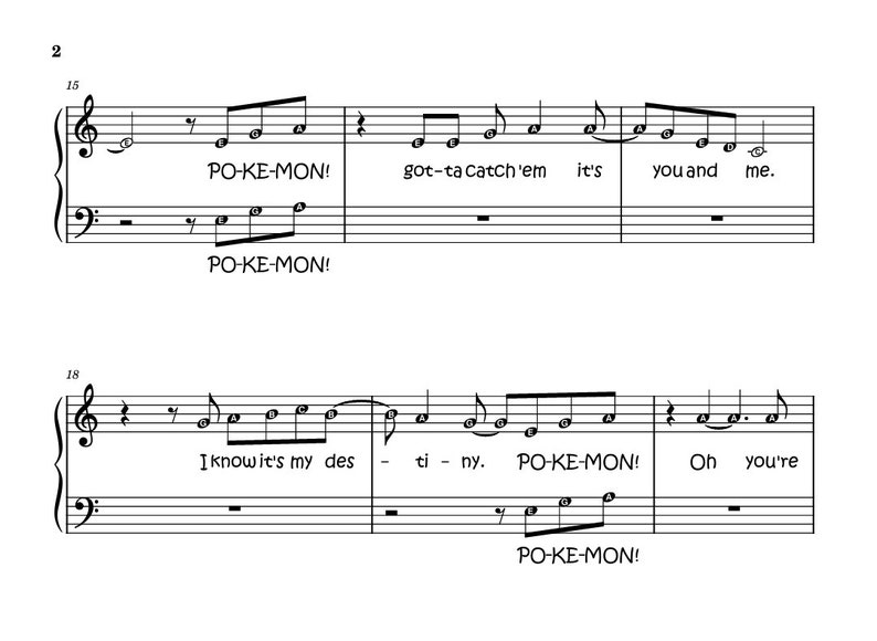 P0kem0n Theme for Kids ~ Piano Sheet Music Score With Note Names ...