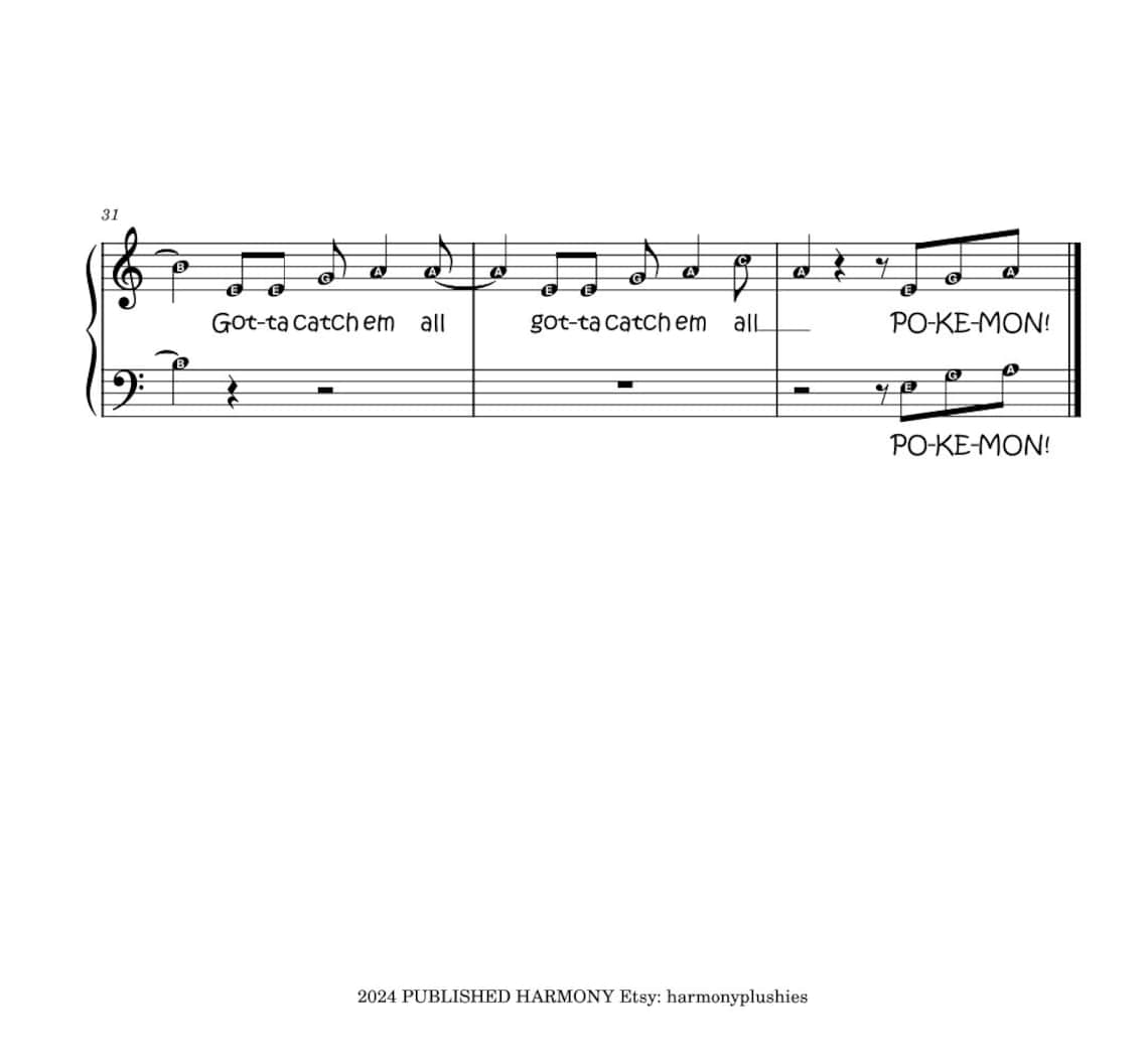 P0kem0n Theme for Kids ~ Piano Sheet Music Score With Note Names ...