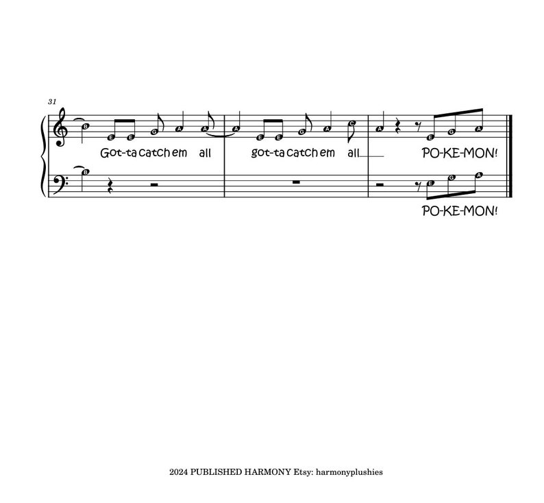P0kem0n Theme for Kids ~ Piano Sheet Music Score With Note Names ...