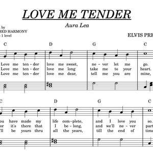 Love Me Tender - Easy Piano Music Sheet With Note Names Grade 1 With ...