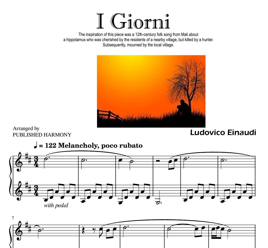 I Giorni - Ludovico Einaudi Piano Sheet Music Score With Note Names ...