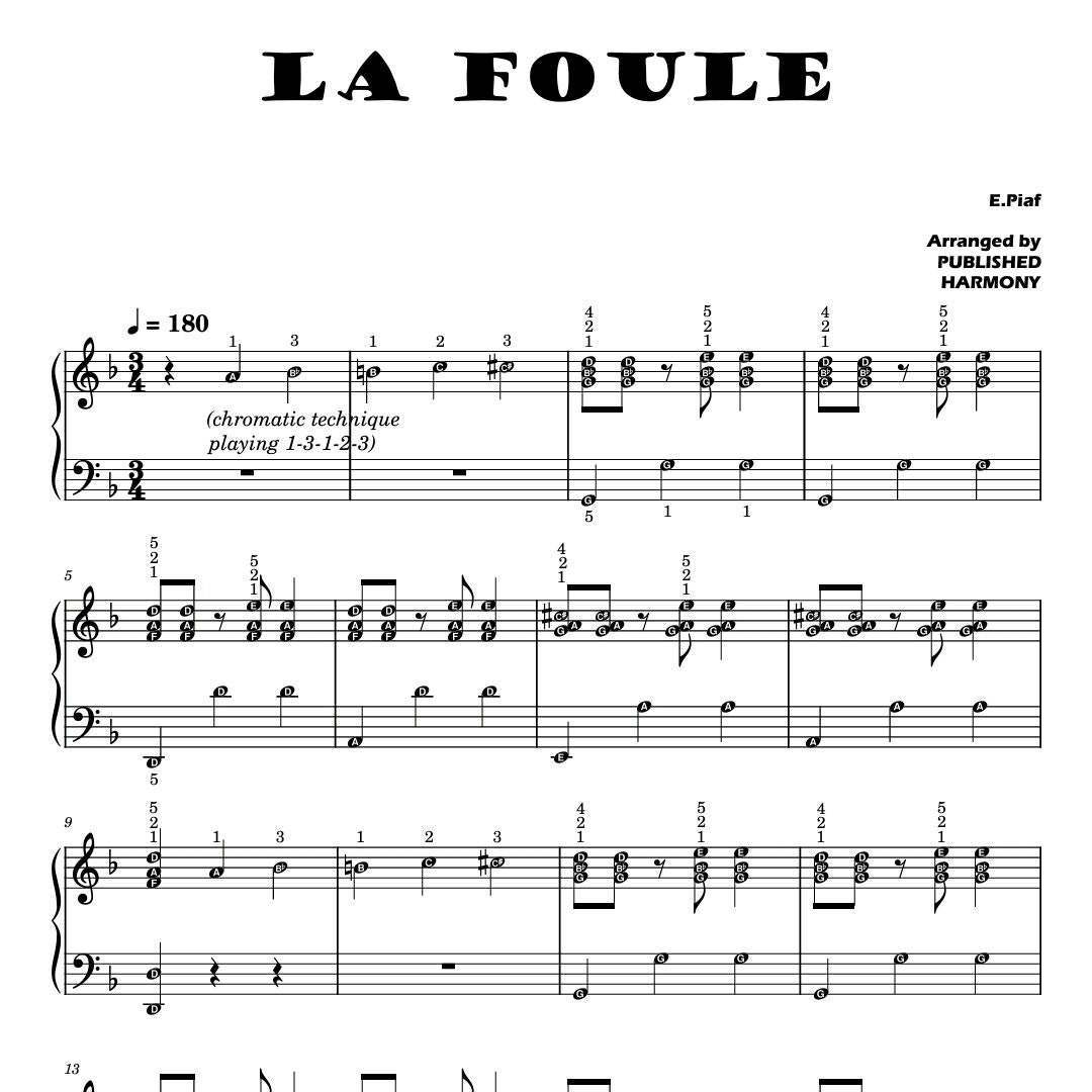 La Foule Piano Sheet Music Score With Note Names - Etsy