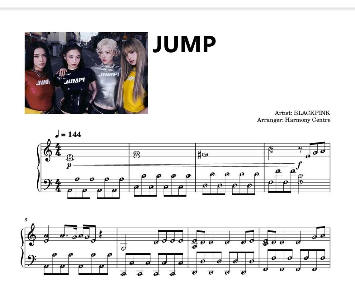 Jump Piano Sheet Music Score With Note Names KPOP - Etsy