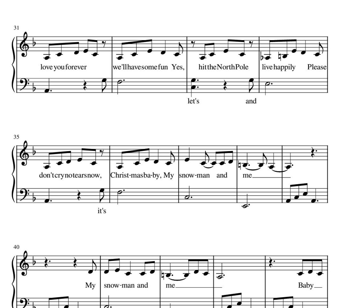 Snowman SIA - Piano Sheet Music Score Grade 2 With Note Names Lyrics ...