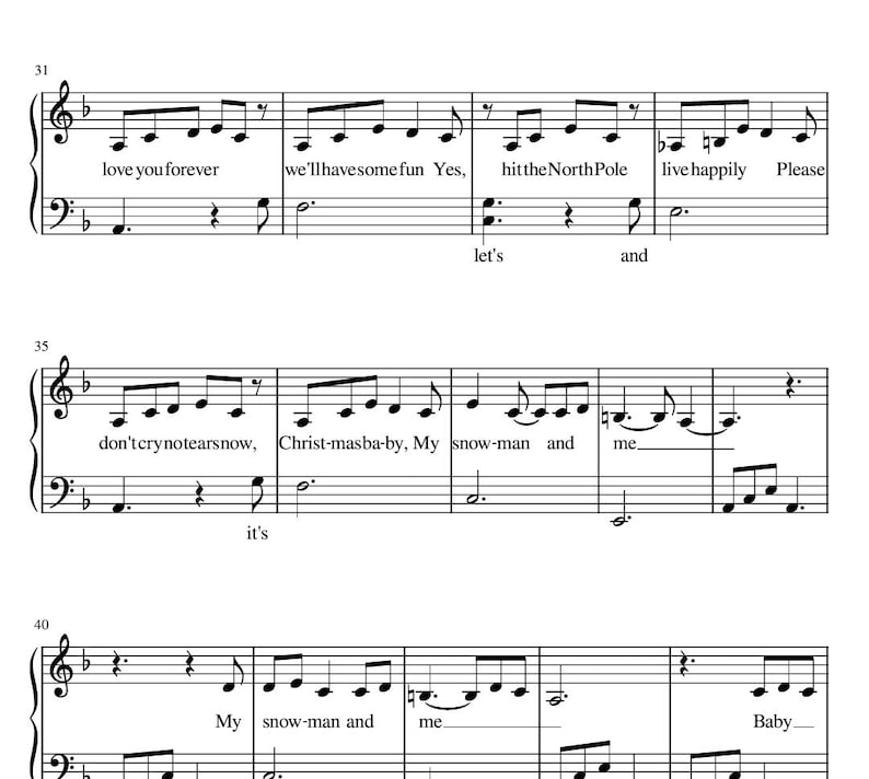 Snowman SIA - Piano Sheet Music Score Grade 2 With Note Names Lyrics ...