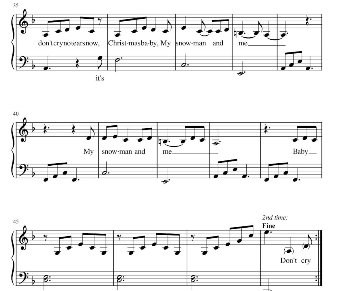 Snowman SIA - Piano Sheet Music Score Grade 2 With Note Names Lyrics ...