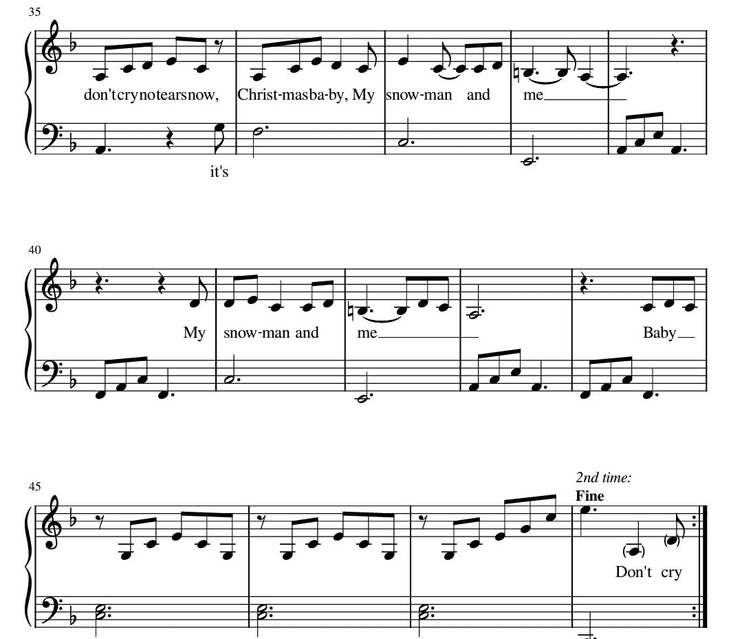Snowman SIA - Piano Sheet Music Score Grade 2 With Note Names Lyrics ...