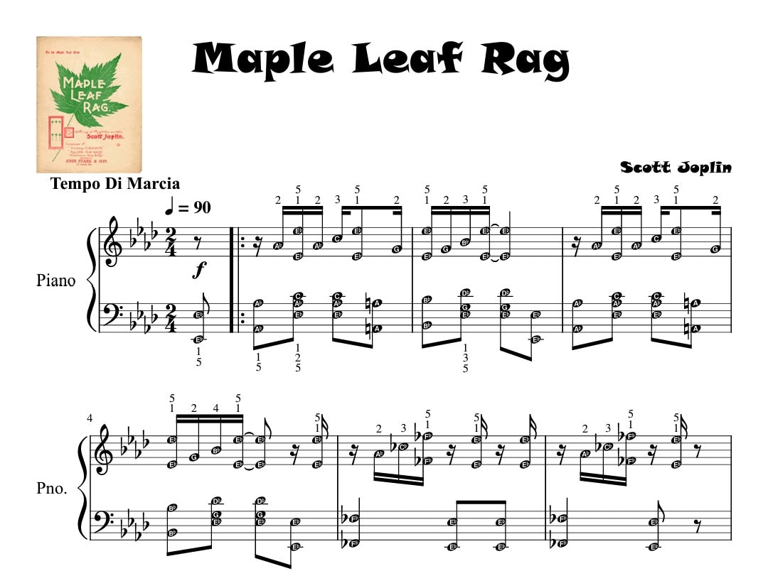 Maple Leaf Rag - Easy Piano Sheet Music + Free (with Note Names, Finger ...