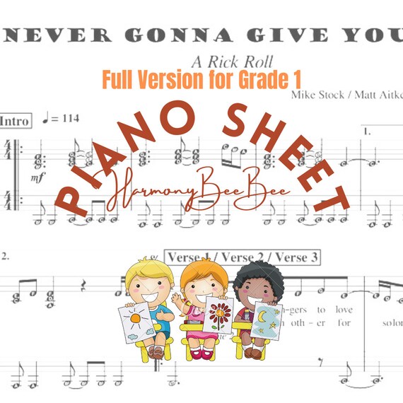 Rick Roll / Never Gonna Give You up Piano Sheet Music for | Etsy India