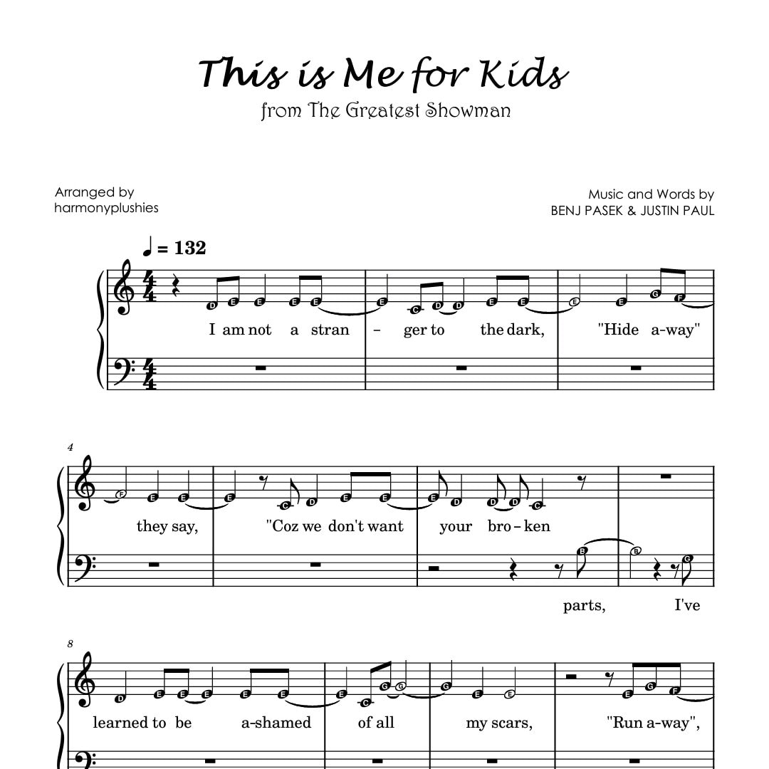 This is Me for Kids - Piano Sheet Music Score Easy With Note Names - Etsy