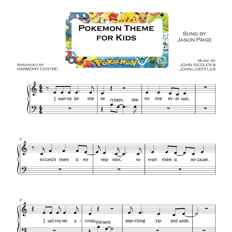 P0kem0n Theme for Kids ~ Piano Sheet Music Score With Note Names ...