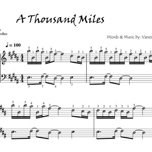 A Thousand Miles Vanessa Carlton Piano Sheet Music With Note Names ...
