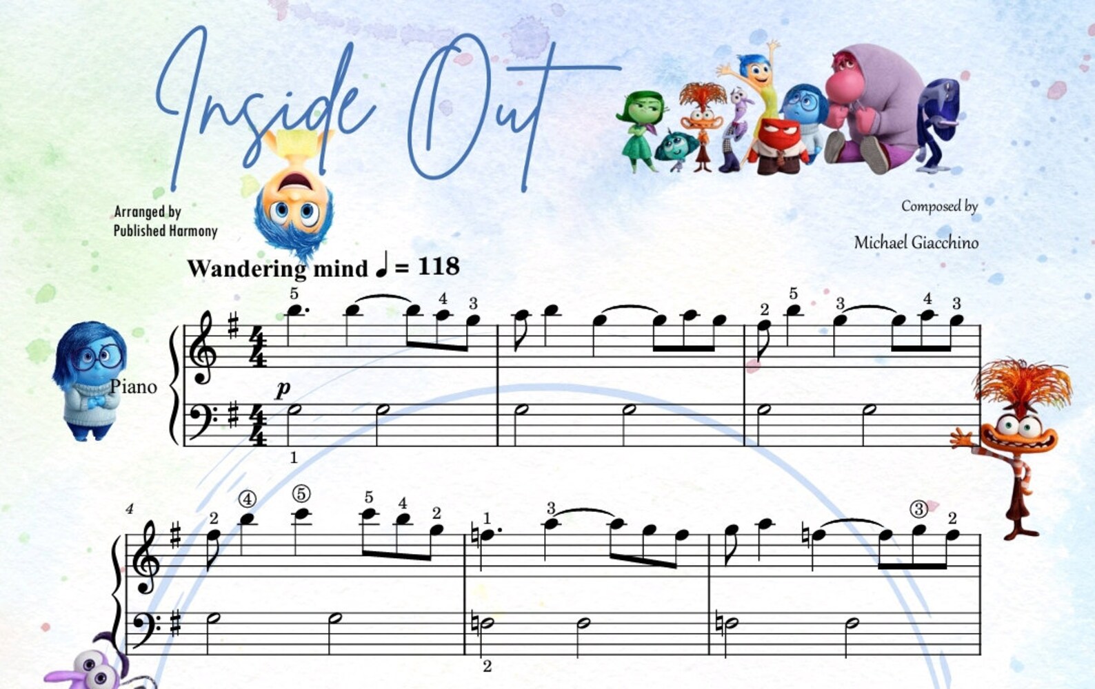 Insideout - Attractive Piano Theme Sheet Music Score With Note Names - Etsy