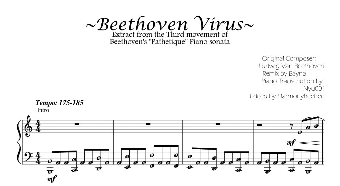 Beethoven Virus Piano Sheet Music With Note Names and Extra Page Warm ...