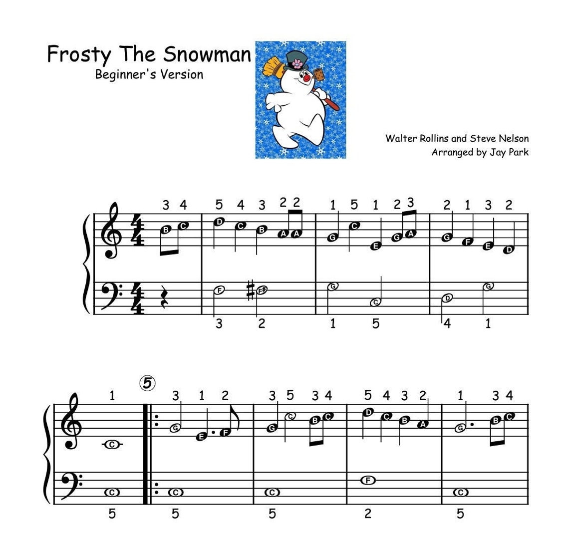 Frosty the Snowman Piano Sheet Music: Easy Learning, Grade 1 (PDF) - Etsy