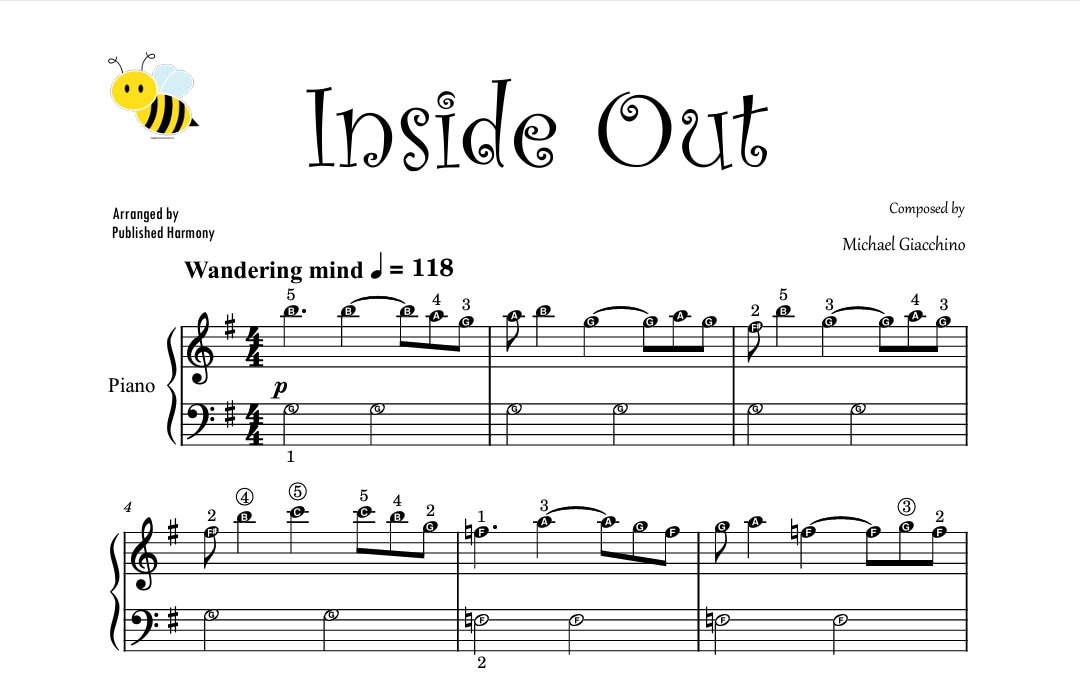 Insideout - Attractive Piano Theme Sheet Music Score With Note Names - Etsy