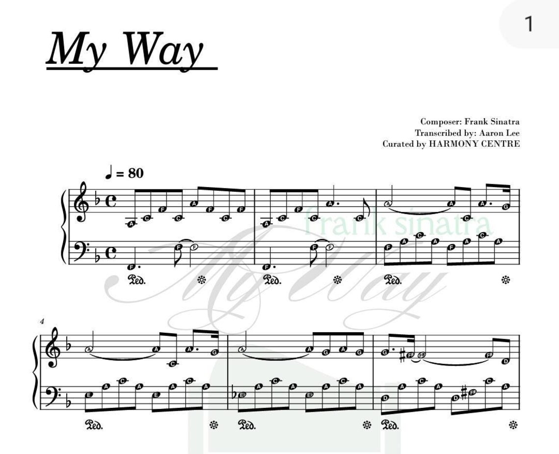 My Way (frank Sinatra) Piano Sheet Music Score Grade 5 With Note Names ...