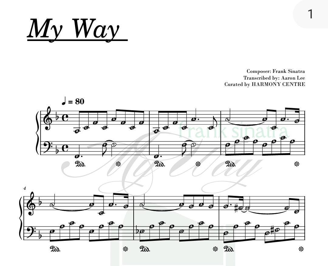 My Way (frank Sinatra) Piano Sheet Music Score Grade 5 With Note Names ...