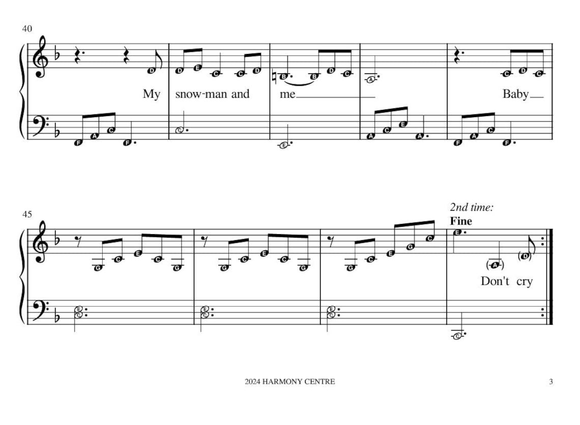 Snowman SIA - Piano Sheet Music Score Grade 2 With Note Names Lyrics ...