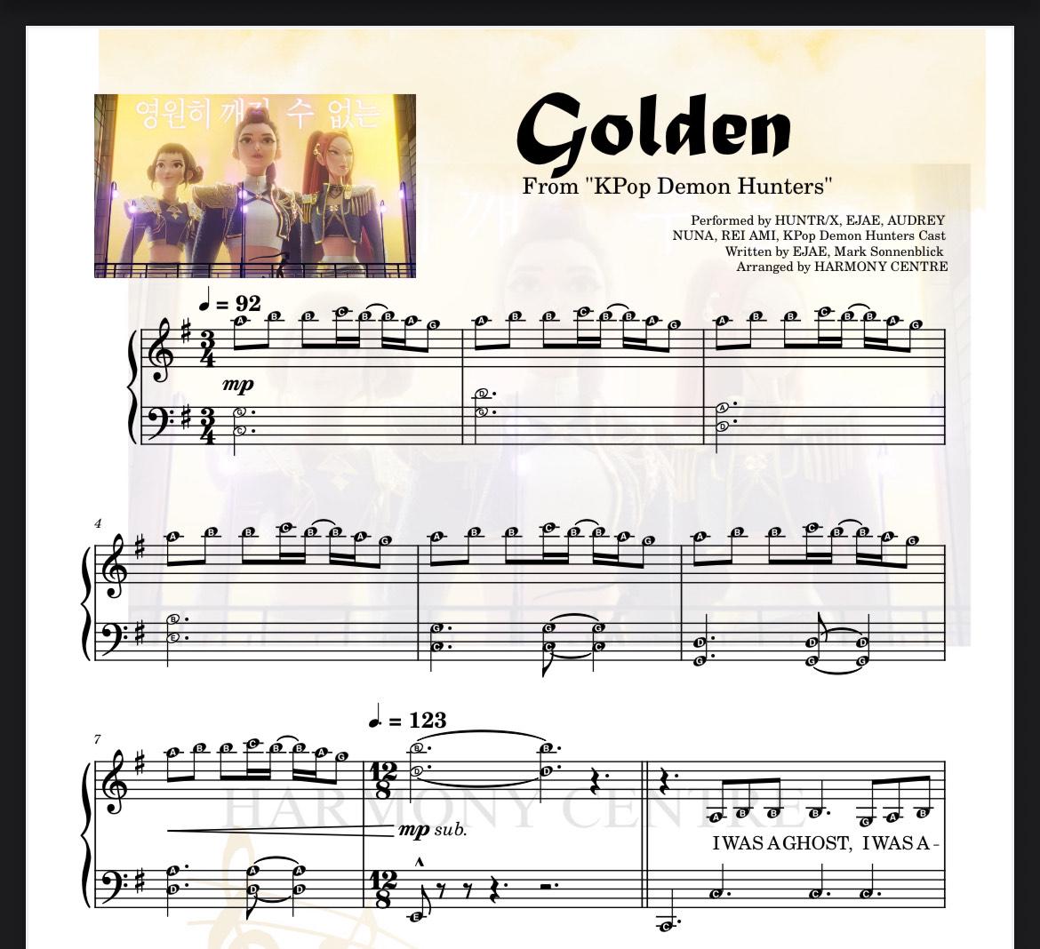 Goiden_by_huntrix KP0P Demon Hunters Piano Sheet Music Score With Note ...